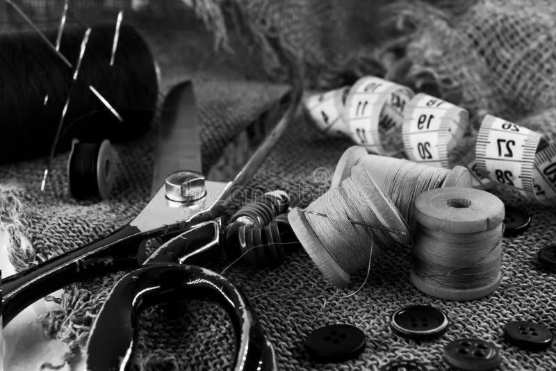 Old Vintage Sewing Accessories. Needle with Threads. Scissors ...