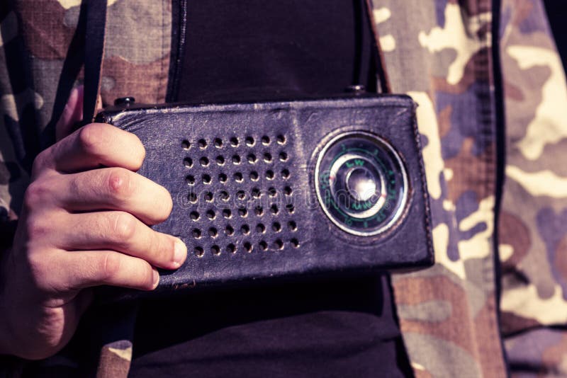 Old Vintage Soviet Retro Radio in a Black Leather Case Stock Image ...