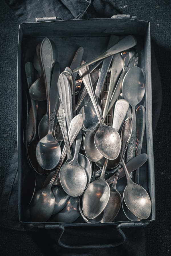 Old Vintage Spoons in a Rustic Box Stock Image - Image of cooking ...