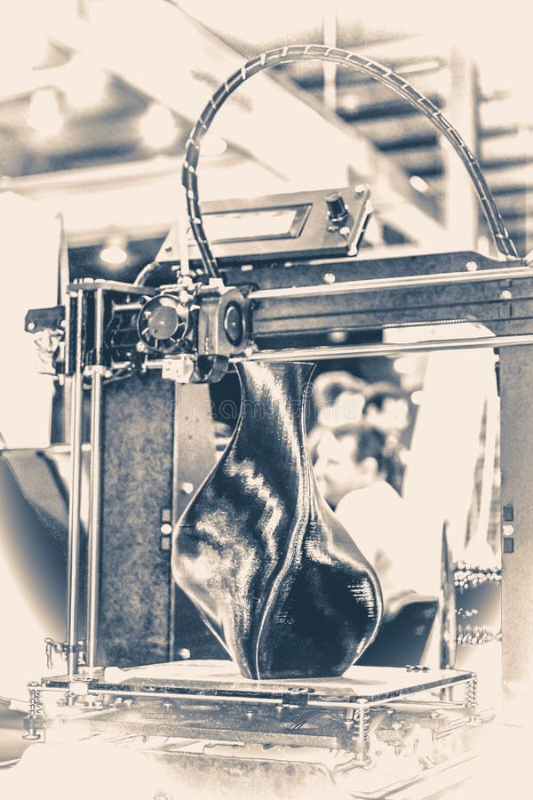 Old Vintage Style. 3D Printer Printing a Model in the Form of Black ...