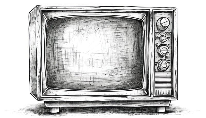 Old Vintage Television Showing Static Noise Screen Drawing Stock Image ...