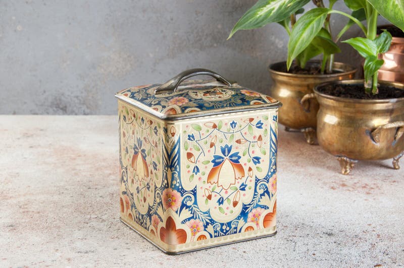 Old Vintage Tin Box with Handle Stock Photo - Image of case, storage ...