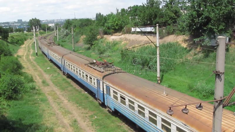 Old Vintage Train Approaches with Six Railway Carriages - Front View ...