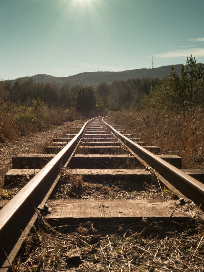 Old Vintage Train Rails in Moor Landscape Stock Photo - Image of curve ...
