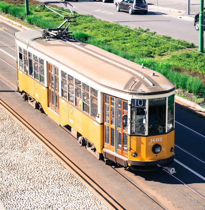 Old vintage tram in MIlan stock image. Image of tram - 70139311