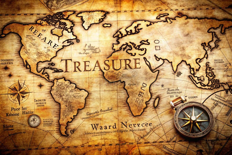 Old Vintage Treasure Map Nautical Theme Background Stock Illustration ...