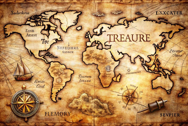 Old Vintage Treasure Map Nautical Theme Background Stock Illustration ...