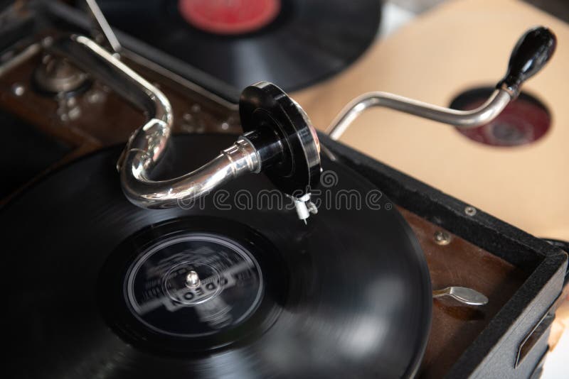 Old Vintage Turntable Vinyl Record Player with Disc Spinning and ...