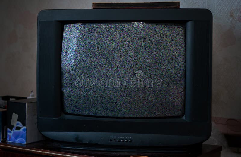 The Old Vintage Tv with Noise Texture at Home Stock Photo - Image of ...