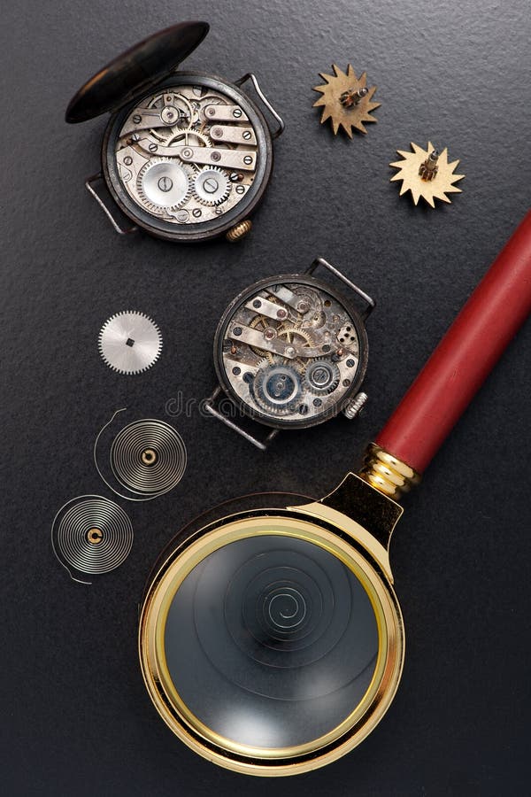 Old Vintage Watches. Top View Stock Image - Image of engineering ...