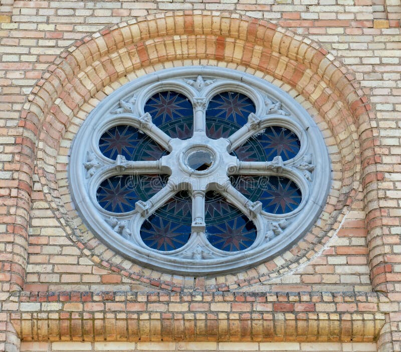 Old Vintage Window on a Brick Building. Round Window on the Church ...