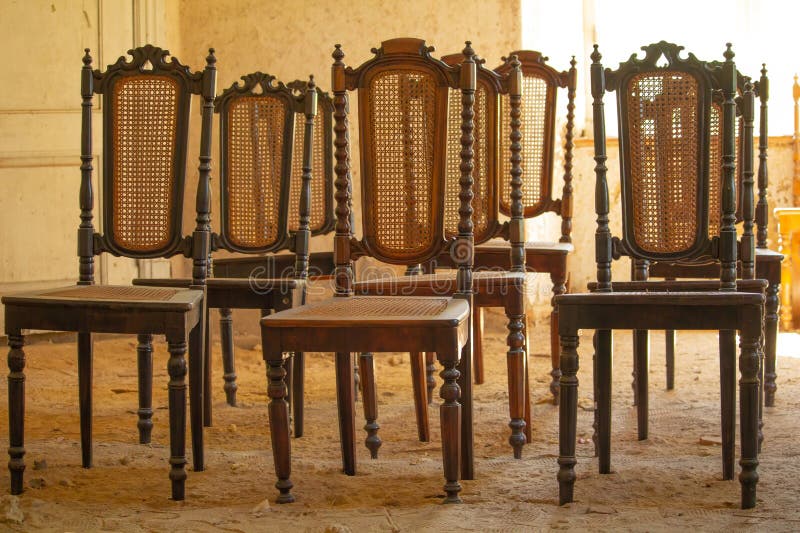 Old Vintage Wooden Chairs in Old House Stock Image - Image of interior ...