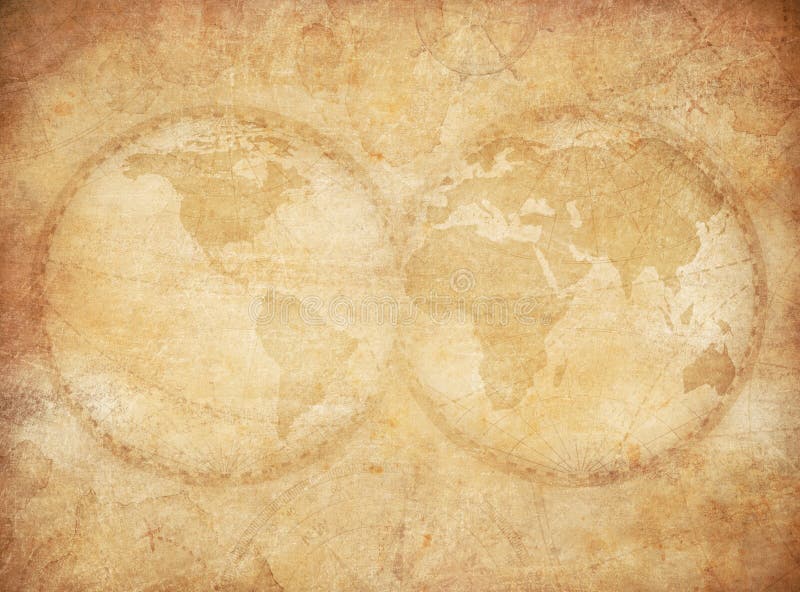 Old Blank Vintage World Map With Two Hemispheres Stock Illustration ...