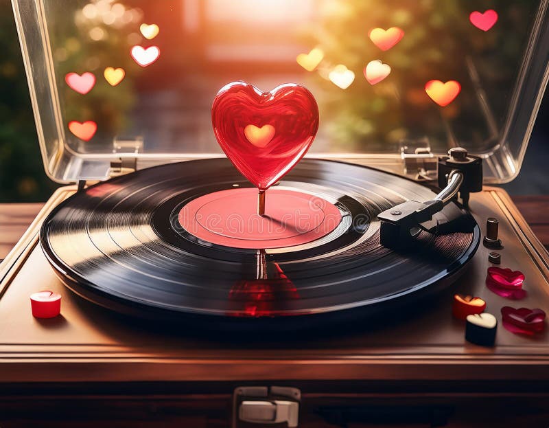 An Old Vinyl Record Player with a Heart-shaped Vinyl Stock Illustration ...