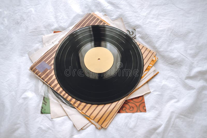Old vinyl records stack. stock image. Image of equipment - 180984019