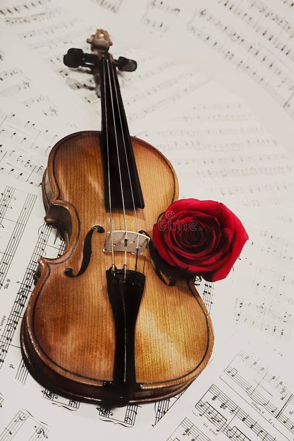 Old Violin with Musical Notes and Roses Stock Photo - Image of string ...