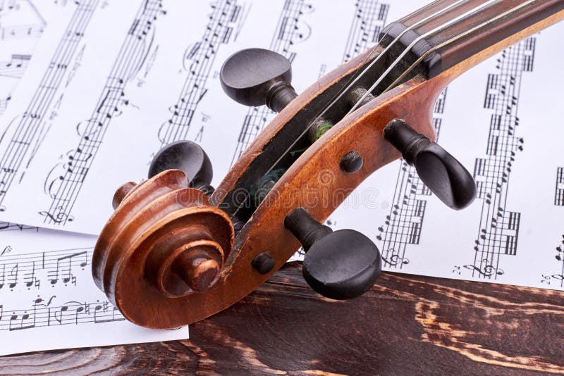 Old Violin Scroll and Peg Box. Stock Photo - Image of fingerboard ...