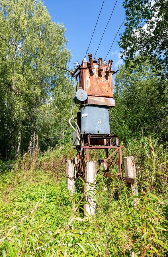 Old Voltage Power Transformer Substation at the Countryside Stock Photo ...