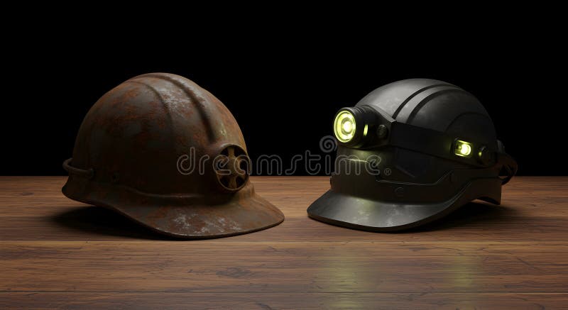 Old vs. New Mining Helmets stock illustration. Illustration of rusty ...
