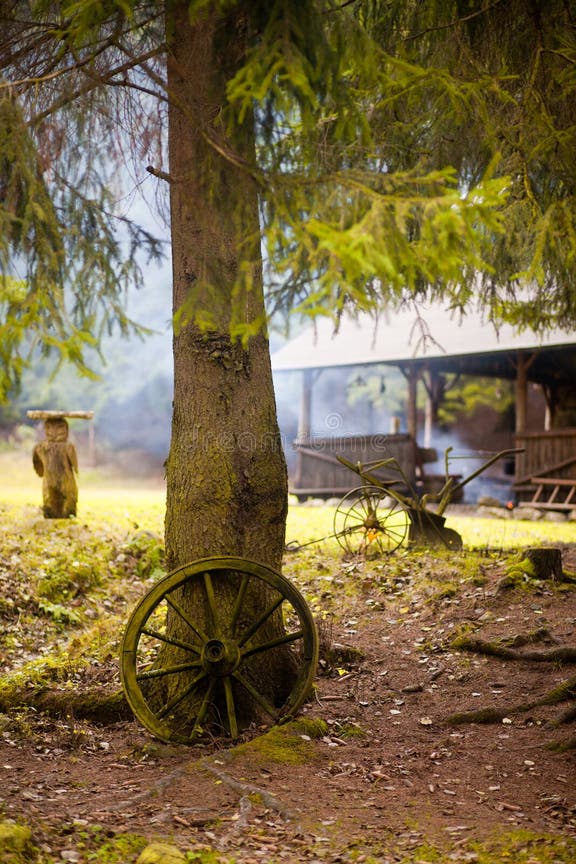 Old Wagon Wheel on the Tree Stock Photo - Image of thuringia ...