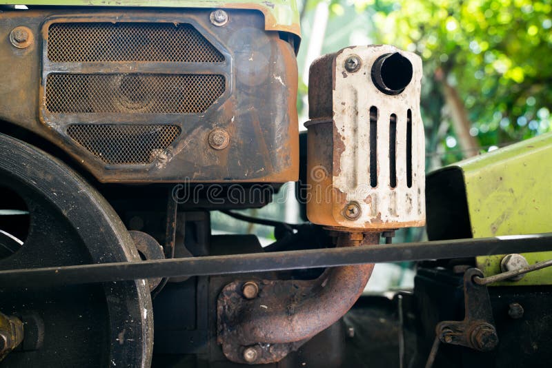 Old Walk-behind Tractor for Agriculture. Exhaust Pipe with Tractor ...