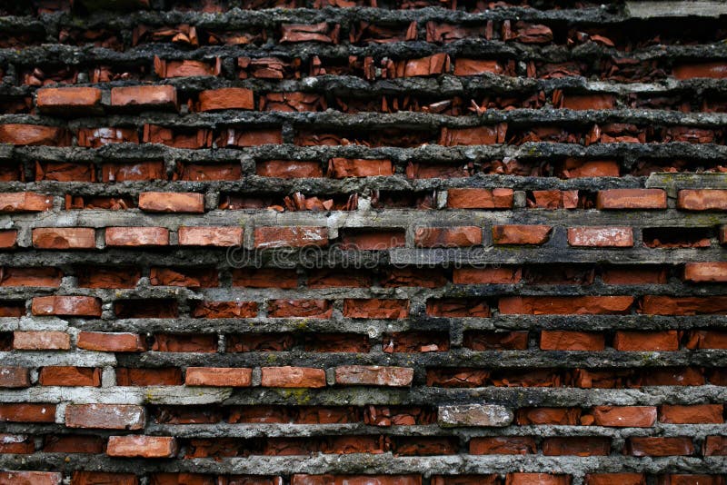 Old Wall of Broken Bricks, Wall of a Collapsed Building. Horizontal ...
