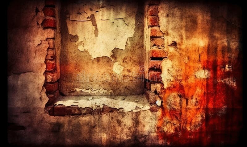 An Old Wall with a Broken Window and Peeling Paint on the Wall and a ... An Old Wall with a Broken Window and Peeling Paint on the Wall and a ...