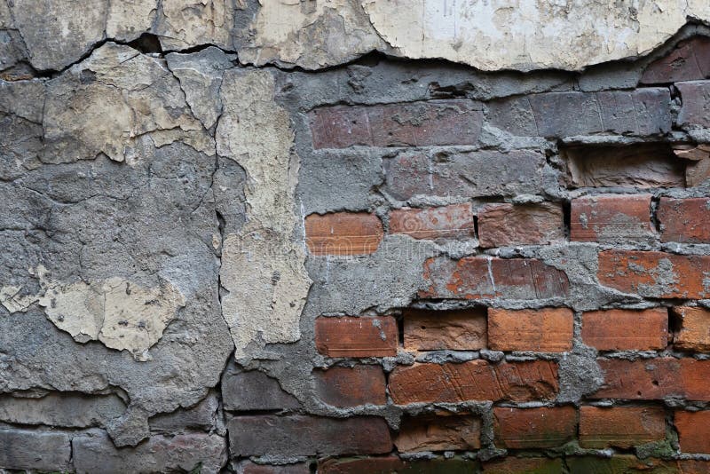 Old Wall with Cracked Stucco and Bricks. Stone Background. Stock Image ...
