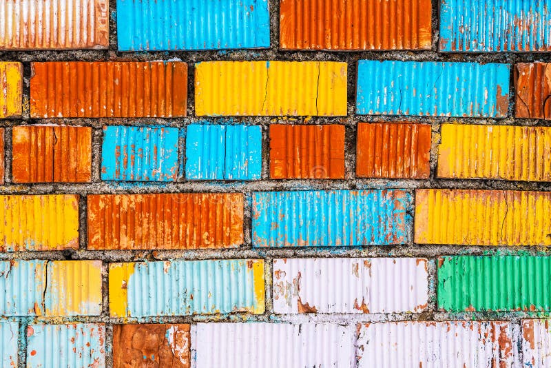 Old Wall Multicolor. Bricks Painted in a Different Bright Color Stock ...