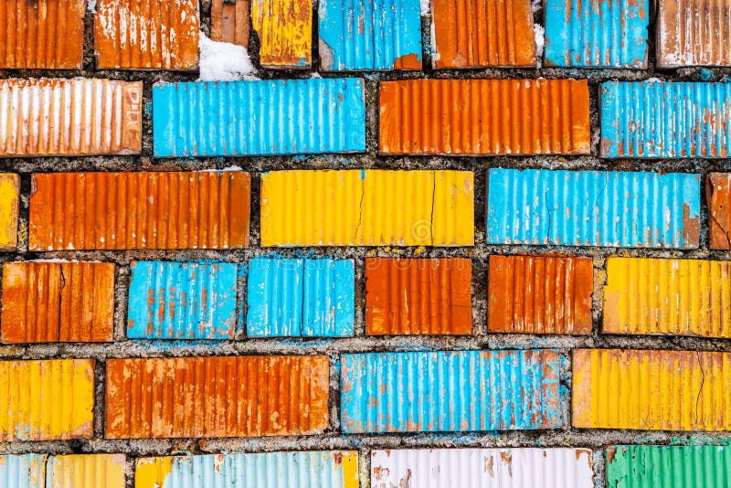 Old Wall Multicolor. Bricks Painted in a Different Bright Color Stock ...
