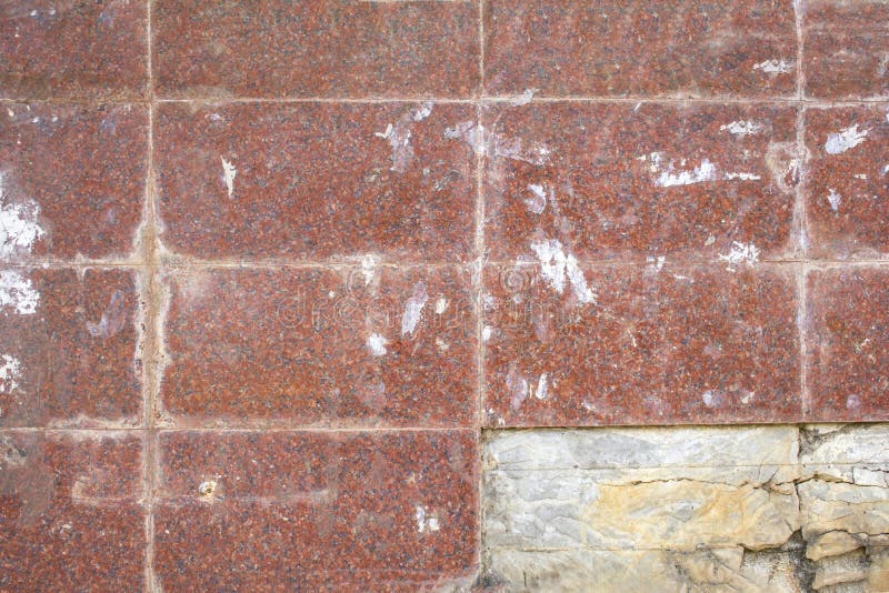 Old Wall of Rectangular Red Tiles with Stains of Paint and Dirt and ...