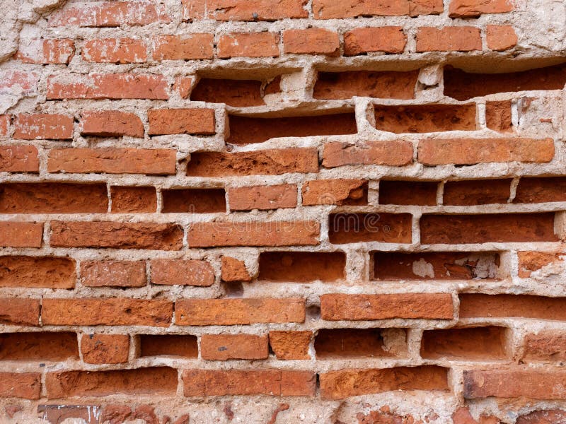 The Old Wall of Red Brick Destroyed by Wind and Water Stock Photo ...