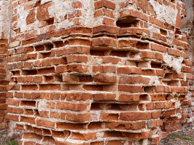 The Old Wall of Red Brick Destroyed by Wind and Water Stock Photo ...