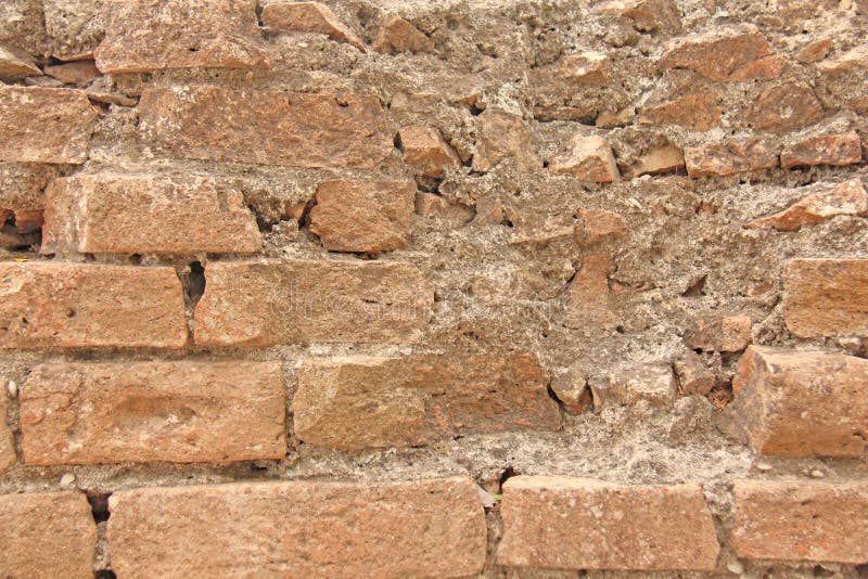 Old Wall of Red Bricks and White Brayed and Cracked Old Paint. Red ...