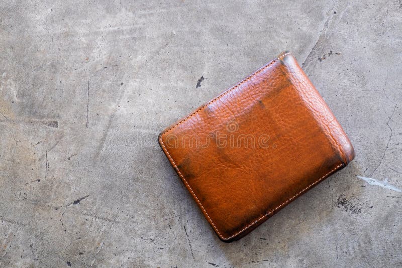 Old Wallet Texture on Concrete Floor Background. Empty Purse Wit Stock ...