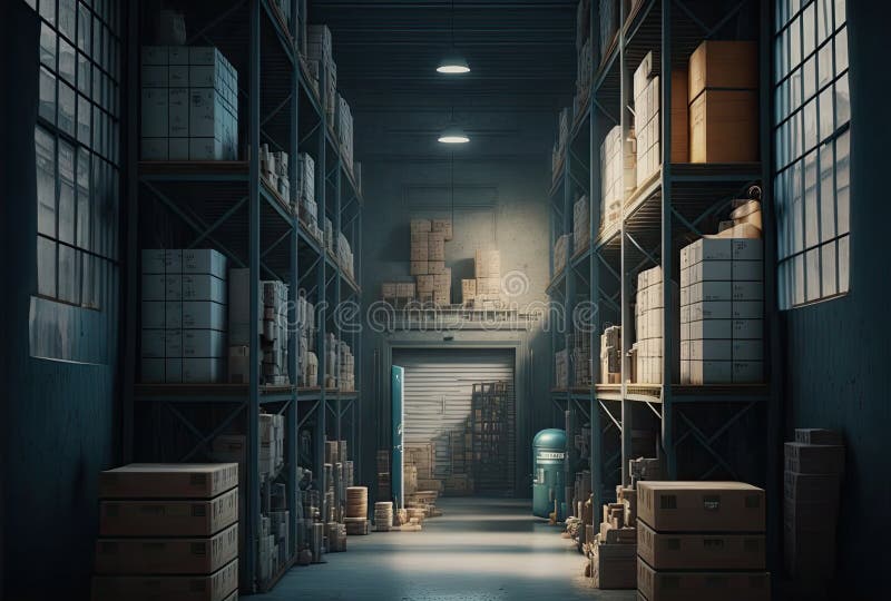 Old Warehouse Inside, Boxes are on the Shelves. Stock Illustration ...