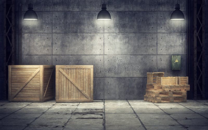 Old Warehouse Inside. 3D Rendering Stock Illustration - Illustration of built, metal: 68672799