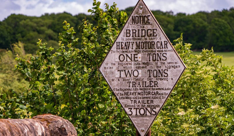 Old Warning Sign on a Road Over a Canal Bridge Stock Photo - Image of ...
