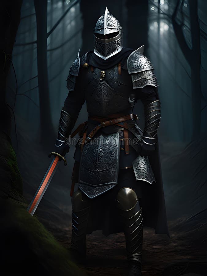 Old Warrior in Chain Mail with a Sword is Looking for Prey in the ...