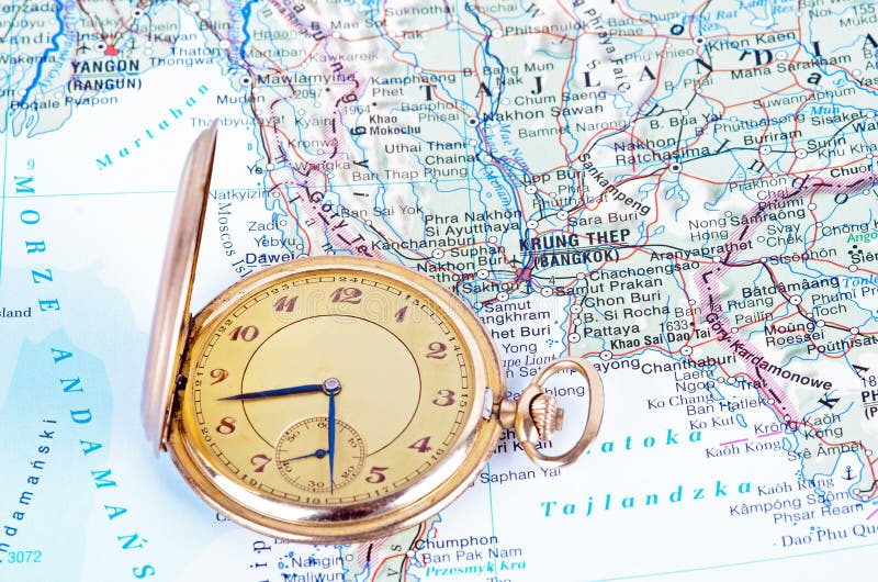 Old watch on map stock photo. Image of world, chain, destination - 37080294