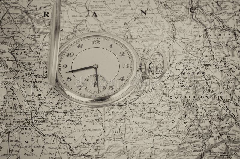 Old watch on map stock photo. Image of gold, fashion - 81827814
