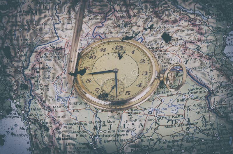 Old watch on map stock image. Image of pocket, travel - 81827859