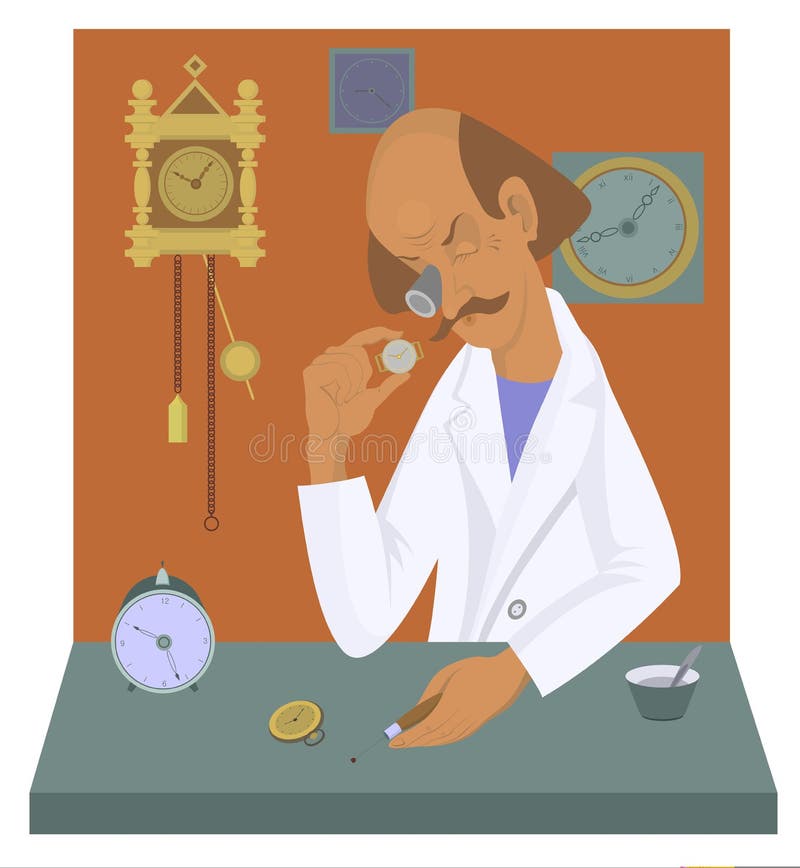 Watchmaker Repairing Mechanical Wrist Clock Stock Vector - Illustration ...