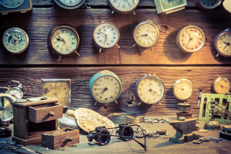 Old Watchmaker S Room with Clocks To Repair Stock Image - Image of ...