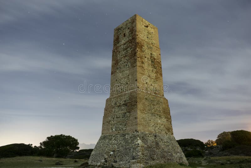 An Ancient Watchtower At Night Stock Image - Image of bricks ...