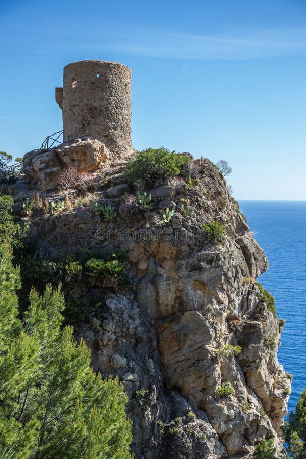Old watchtower on cliff stock image. Image of image, extreme - 9524541