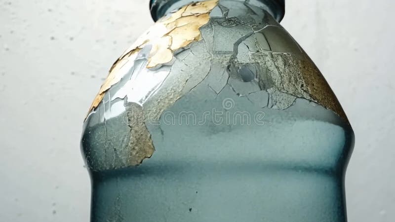 An Old Water Bottle with a Cracked Surface and a Blue Cap. it ...