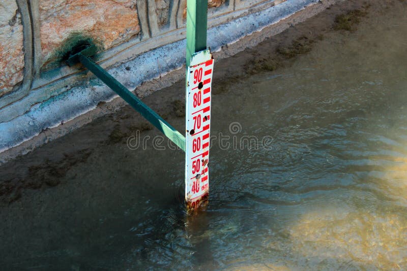 Old Water Level Gauge in a Channel Stock Image - Image of mark, bank ...