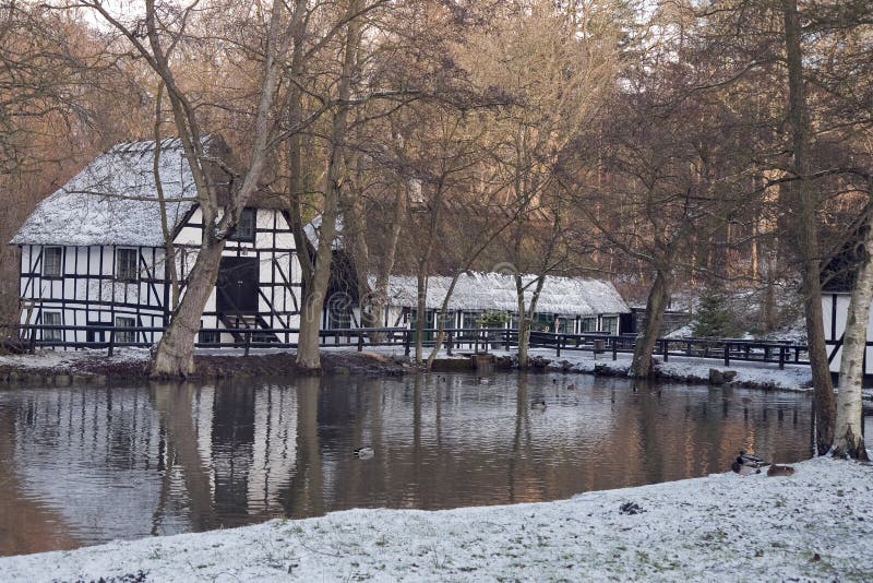 The Old Water Mill stock photo. Image of snow, pond, house - 12355860