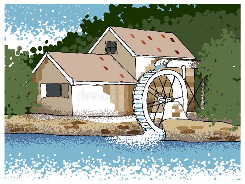 Old water mill stock vector. Illustration of ecology - 198970286